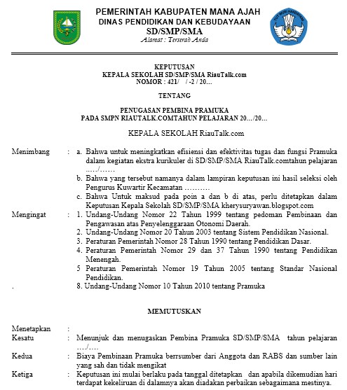 SK Pembina Pramuka Tingkat SD, SMP, SMA Sederajat