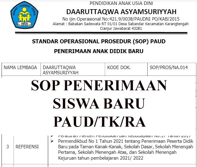 SOP Penerimaan Siswa Baru Paud (SOP PPDB)